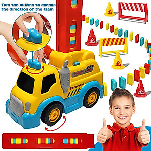Domino Train, Domino Blocks Set, Domino Construction Vehicle Toys, Building and Stacking Toy Blocks Domino Set for 3-7 Year Old Toys, Boys Girls Creative Gifts for Kids