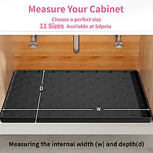 Sdpeia Under Sink Mat for [34" x 22" ] Cabinet, Silicone Under Sink Liner, Kitchen Cabinet Liner Holds Over 2.2 Gallons, Cabinet Protector, Under Sink Tray for Drips, Leaks, Spills (Black)