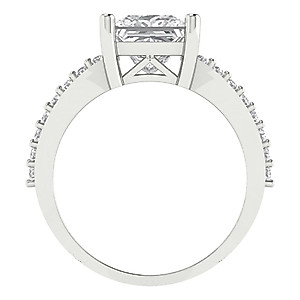 2.44 Ct Princess Cut Clear Simulated Diamond 14K White Gold Solitaire with Accents Engagement Promise Bridal Ring Size 8