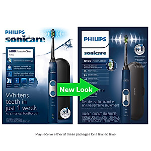 Philips Sonicare ProtectiveClean 6100 Rechargeable Electric Toothbrush, with Pressure Sensor, 3 Cleaning Modes, SmarTimer and QuadPacer, 14-Day Battery Life, Travel Case, Navy Blue, Model HX6871/49