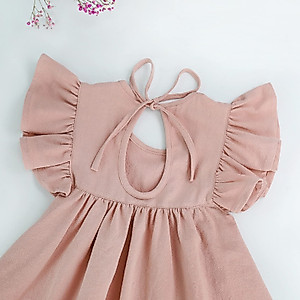 Goodplayer Toddler Baby Girl Dress Summer Cotton Linen Ruffle Halter Sleeveless Kids Casual Beach Party Dresses 1-6 Years (Pink, 90, 2_Years),2-3T