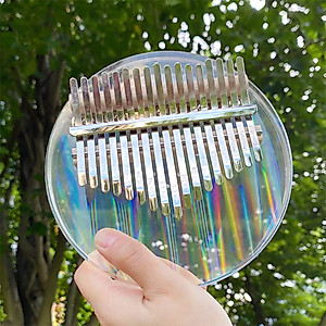 Rainbow Clear Kalimba Thumb Piano Round 17 Key Solid Finger Piano Transparent Body Cute Crystal Acrylic Kalimba With Hard Case Gifts for Kids Adult Beginners with Tuning Hammer