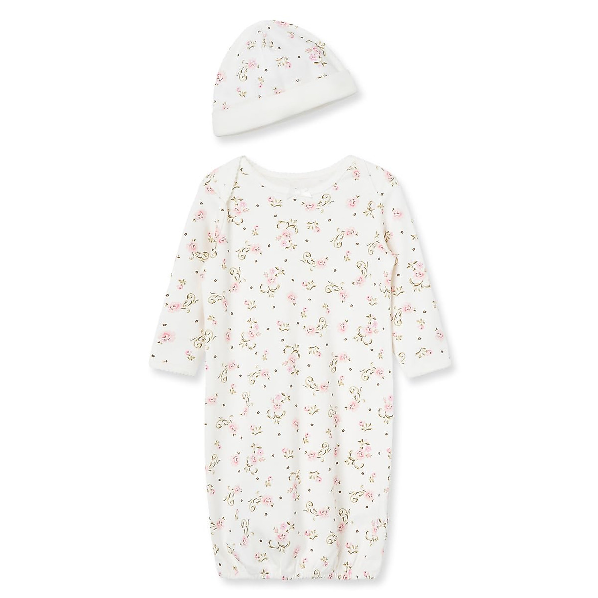 Little Me Baby Girl's 2-Piece Nightgown and Cap Set, Vintage Rose, 0-3 Months