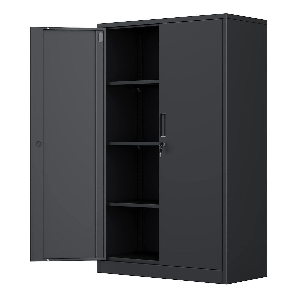 iJINGUR Metal Storage Cabinet with Locking Doors and 3 Adjustable Shelves, 53.5-Inch Tall Lockable Steel Storage Cabinets for Home Office Garage Pantry (Black)