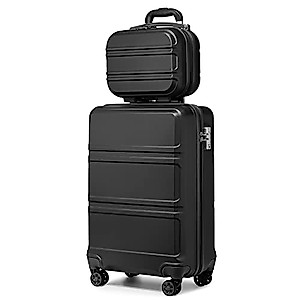KONO 2 Piece Luggage Sets Lightweight, 20" Carry on Luggage and 12" Mini Cosmetic Cases Hardshell Suitcase Sets, Durable Hardside Suitcase with Spinner Wheels TSA Lock Black
