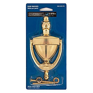 Everbilt 6-5/16 Inches Bright Brass Door Knocker - Steel Construction with a Decorative Finish - Heavy Duty Front Door Hardware with Screws