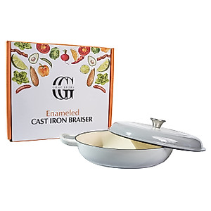 Gilly Goods Braiser, 3.6 Quart Enameled Cast Iron Dutch Oven, Grey Enamel Coated Skillet, Casserole with Lid, Round Braising Pan, Cookware for One Pot Meals