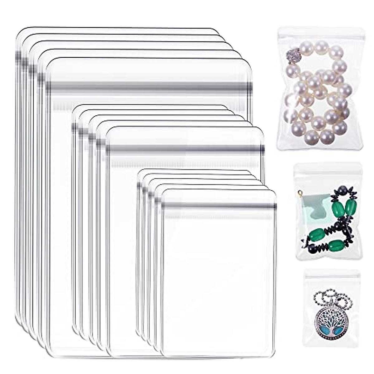Clabby Jewelry Bag Self Seal Plastic Zipper Bag Clear PVC Rings Earrings Packing Storage Pouch Jewelry Transparent Lock Bags Holding Jewelries, 2x2.8 inch, 2.8x4 inch, 3.5x5 inch(240 Pieces)
