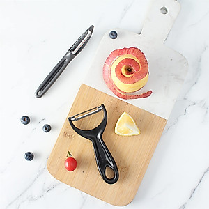 Social Chef 2-Piece Vegetable Peeler Set- Set of 2 Stainless Steel Blade Vegetable Peelers Set - Y Peeler and Swivel Peeler for Peeling Potatoes, Vegetables and Fruits (Black)