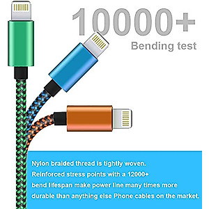 HDIIAOZ Phone Charger Founus Fast Charging Cable 6FT 3 Pack Nylon Braided High Speed Charging Cord Compatible with iPhone Xs X 8 8 Plus 7 7 Plus 6s 6s Plus 6 6 Plus iPad iPod Nano-(Blue,Orange,Green)
