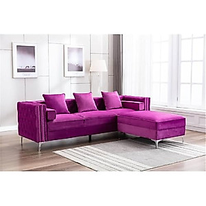 Legend Vansen Velvet Sofa sectional for Living Room with Ottoman Chaise Reversible L Shaped Couch Sleeper, 104", Violet