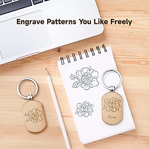 70 PCS Wooden Keychains, Engraving Blanks Wooden Blank Keychains, Wood Key Chain Bulk, Wooden Key Ring Key Tag for DIY Gift Crafts