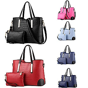 MILIMIEYIK Ladies Leather Bag,2pcs Large Capacity Working Cosmetic Handbag Shoulder Messenger Coin Purse Wallet Phone Clutch Dark Blue