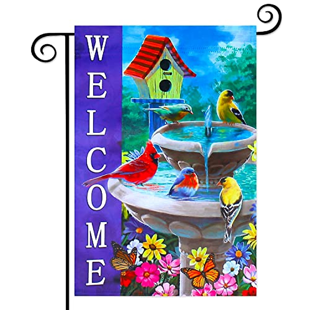 Welcome small garden flags birds Outside Vertical Double Sided Garden flags for all seasons Cardinal Birdhouse, winter Bird Yard Flags