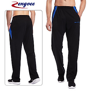 ZENGVEE 3 Pack Baggy Sweatpants for Men with Zipper Pockets Open Bottom, Quick Dry Mens Yoga Pants Lightweight Athletic Joggers for Workout, Gym, Black Running Trousers (0430 Red Blue Navy 3 Pcs XXL)