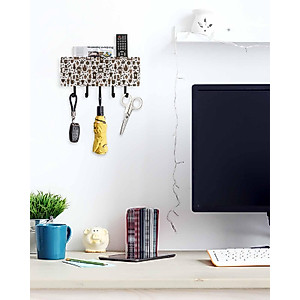 Zadaling Key Holder Wall Mount with 5 Key Hooks, Coffee Theme Cupcakes Afternoon Tea Key Organizer with Mail Basket Wall Decor for Home Entryway Hallway Kitchen Office, 7.5" x 2.7"