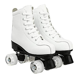 Women's Roller Skates, Leather Roller Skates High-top Roller Skates Four-Wheel Shiny Roller Skates for Kids and Adults