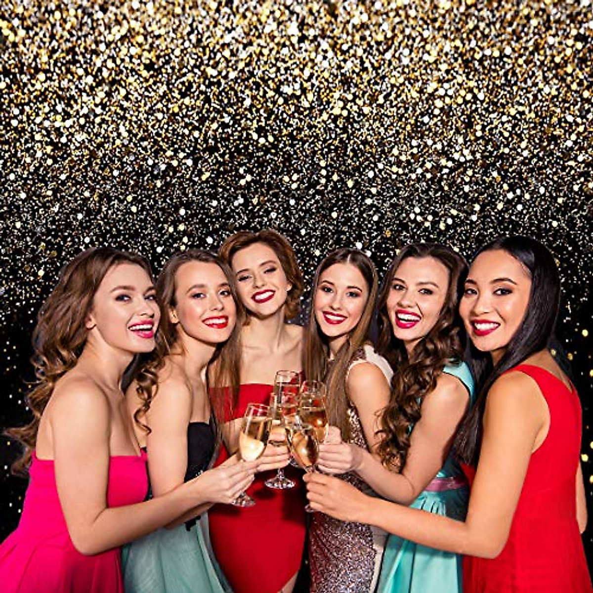 WOLADA 10x8FT Gold Backdrop Glitter Backdrop Gold Spots Bokeh Backdrop Black and Gold Backdrop Wedding Backdrop Gold Backdrop for Parties Vinyl Photography Backdrop 11176