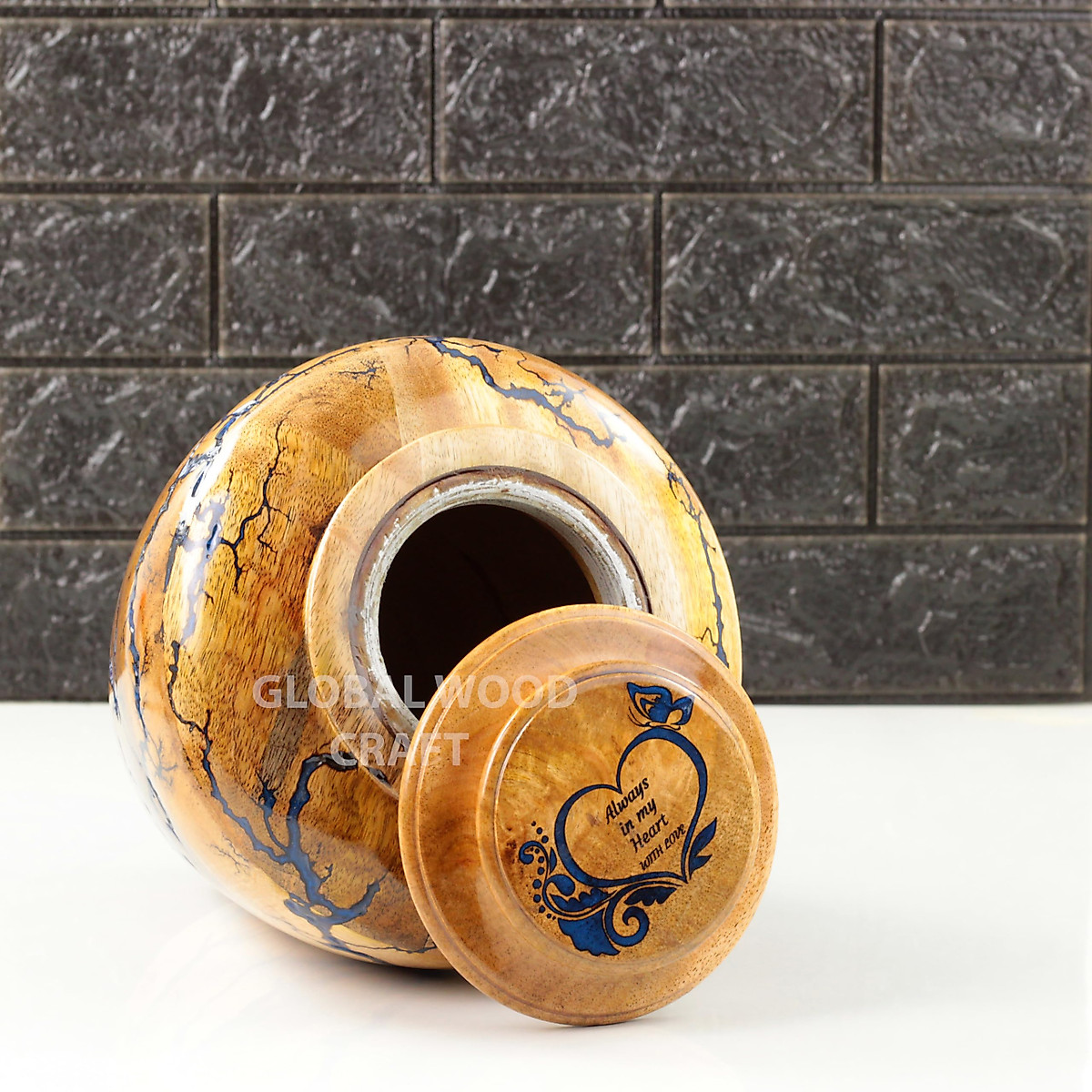 Hand Crafted Mango Wood and Resin Urn | Wooden Cremation Urns Adult Pet,Male & Female Ashes Handmade Fractal Turn Wood Human Ash for Storge (Large) Capacity (200) Cubic Inches