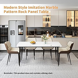 Marble Dining Table, Rectangular 55" Marble Kitchen Table for 4, Sintered Stone Dining Table for Dining Room, Kitchen, Marble Top Dining Table Scratch-Resistant, Heat-Resistant, Easy to Clean (White)