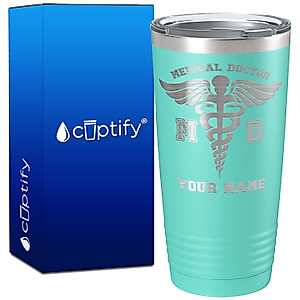 Personalized MD Medical Doctor Gift on Seafoam 20 oz Stainless Steel Tumbler with Lid - Insulated Cup - Custom Travel Mug