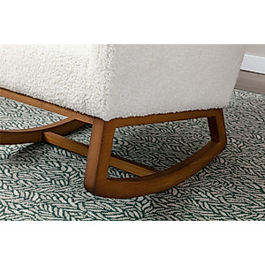 Pannow Upholstered Rocking Chair Mid-Century, Modern Nursery Rocking Armchair, Upholstered Tall Back Accent Glider Rocker with 2-Side Pocket for Bedroom Living Room Lounge (White Teddy)