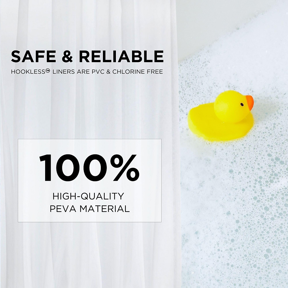 Hookless RBH14HH12 Polyester with PEVA Snap-In Shower Curtain Liner, Frosty White, 70 X 54in