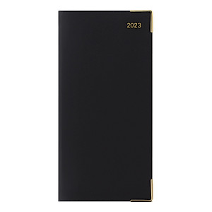 Letts Roma Monthly Planner, Slim Size, 13 Months, January 2023 to January 2024, Month-to-View, Horizontal, Gold Corners, 6.625" x 3.25", Black (C13SBK-23)