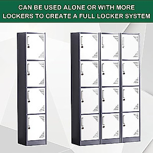 Halamine Employee Lockers, 4 Tiers Metal Locker for Storage, Tall Steel Storage Lockers for Employees, Lockable Lockers for Office, School, Gym, Office (White-Grey)