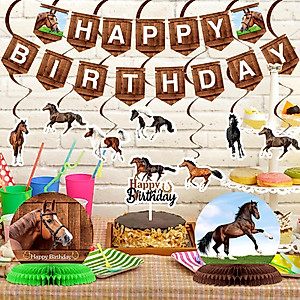 29 Pieces Horse Party Decorations Horse Birthday Banners Horse Hanging Swirls Hanging Cards Cupcake Toppers Honeycomb Centerpiece for Birthday Party Supplies