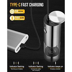 [Upgraded 66g Large Capacity] Electric Salt and Pepper Grinder Set USB Rechargeable with 6-Level Adjustable Coarseness Stainless Steel Automatic Salt n Pepper Mills Shakers Refillable with LED light