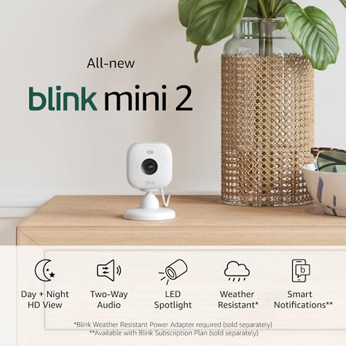 Blink Mini 2 (Newest Model) — Home Security & Pet Camera(s) with HD video, color night view, motion detection, two-way audio, and built-in spotlight — 1 camera (White)