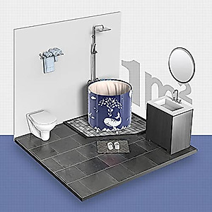 BDL Portable Bathtub, Foldable Adult Japanese Soaking Bath Tub, BDL Freestanding Ice and Hot tubs with Thermal Foam, Folding Spa Bath Tub for Small Spaces Free Pillow and Storage Bag Whale Blue