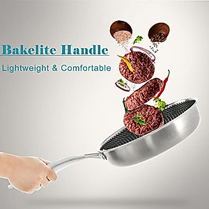 Stainless Steel Frying Pan with Lid - 5 Ply Steel Skillet,Professional Grade Pans For Cooking With Stay Cool Handle,9.5 Inch Honeycomb Nonstick Cooking Surface, Induction Stovetop Compatible