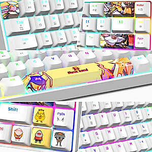 Portable 60% Mechanical Gaming Keyboard 18 Chroma RGB Backlit Ultra-Compact 68 Keys Dye Sublimation PBT Ergonomic Full Keys Anti-ghosting Compatible with PS4,PS5,PC,Gamers,Typist(White/Red Switch)