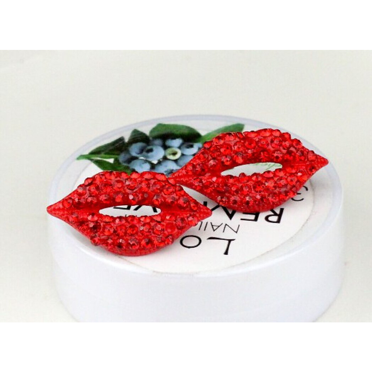 Fashionable Cute Sparkling Red Crystal Embellished Lips Kiss Stud Earrings for girls, teens and women (Red)