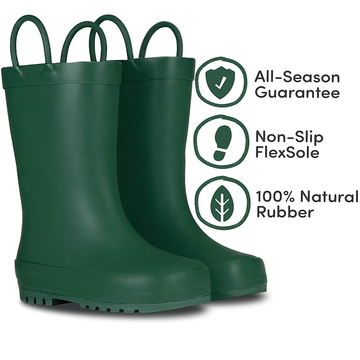 Lone Cone Elementary Collection - Premium Natural Rubber Rain Boots with Matte Finish for Toddlers and Kids, Leap Frog Green, Little Kid 2