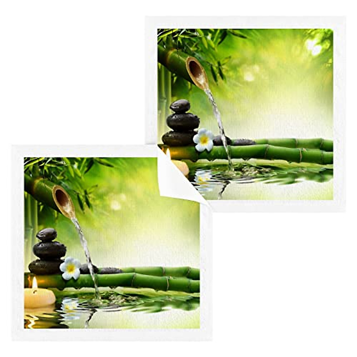 KEEPREAL 2 Pack Bamboo Stalks Candle and Basalt Stones Washcloths Set - Highly Absorbent Pure Cotton Wash Clothes - Soft Fingertip Towel for Bath, Spa