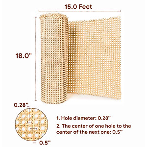 18" Width Rattan Cane Webbing Roll 15 Feet Hexagon Weave Rattan Fabric Furniture Woven Rattan Sheets for Crafts Cane Weave Rattan Material Natural Chair Caning Supplies Wicker for Chairs (15 Feet)