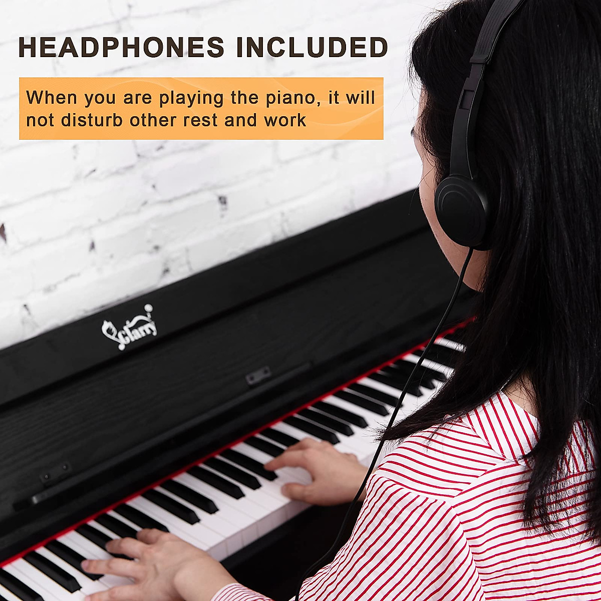 GLARRY 88 Key Home Digital Piano for Beginners, Electric Keyboards Piano MP3/USB/MIDI/Bluetooth Function w/Music Stand, Power Adapter, Triple Pedals, Instruction, Headphone（Black）