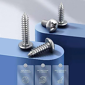 #4 x 3/4" Wood Screw 100Pcs 18-8 (304) Stainless Steel Pan Head Fast Self Tapping Drywall Screws by SG TZH