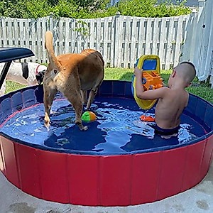 V-HANVER Foldable Dog Pool Collapsible Heavy Duty PVC Pet Pool Bath Tub for XLarge Dogs and Puppies, 63 X 12 inch