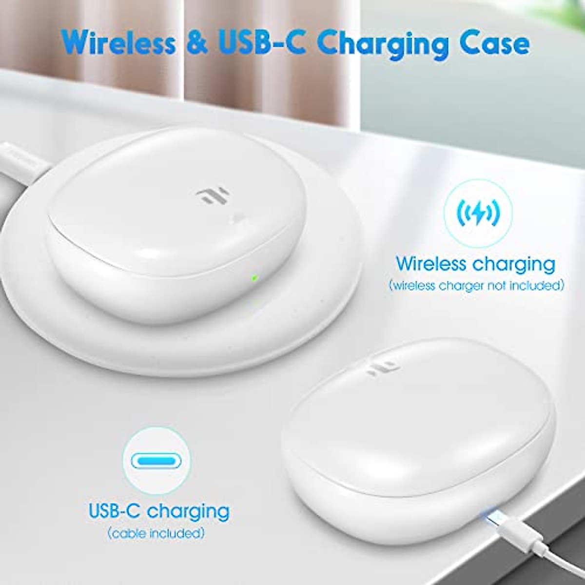 Omniklad ANC Wireless Earbuds, Bluetooth 5.1 Noise Cancelling Headphones Immersive Sound Quality, Clear Calls, Touch Control, Wireless Charging, Premium Deep Bass Headset with Sweat & Water Resistance