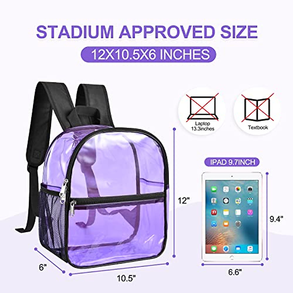 USPECLARE Clear Backpack for Stadium Approved 12×6×12, Water proof Clear Bag for Stadium Events and Concert Work Sport Event
