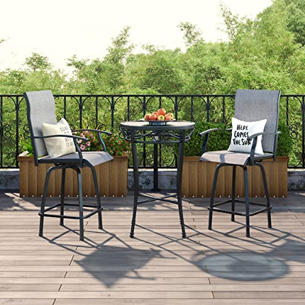 JINLLY Outdoor Swivel Bar Stools Set of 4, Patio Height Bar Stool Chairs with Metal Frame and Textilene Fabric, 30 Inch Garden Counter Height Swivel Bistro High Barstools, Grey