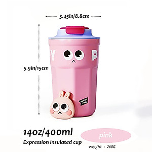 Cartoon emoji Water Bottle Thermos flask 316 stainless steel yeti cup gifts for women Children（14 oz/400ml） (pink)