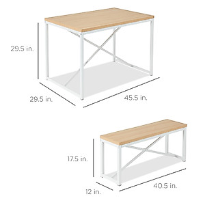 Best Choice Products 45.5in 3-Piece Bench Style Dining Furniture Set, 4-Person Space-Saving Dinette for Kitchen, Dining Room w/ 2 Benches, Table - Oak/White