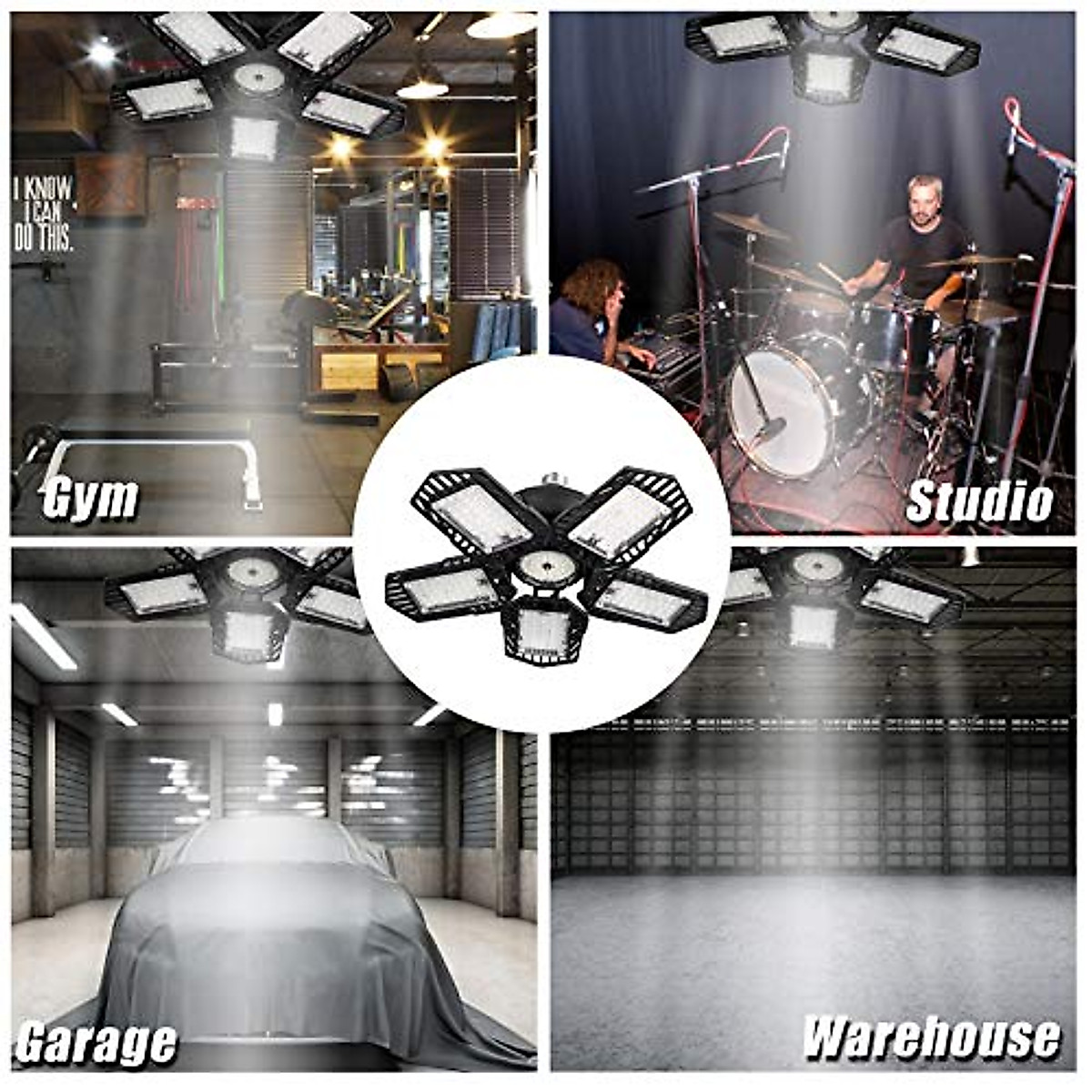 BLUERIN LED Garage Lights, 160W Garage LED Lights 16500LM Super Bright Deformable Garage Lights Ceiling LED Basement Lighting Fixture Adjustable Roller Ideal for Workshop Warehouse Attic (2-Pack)