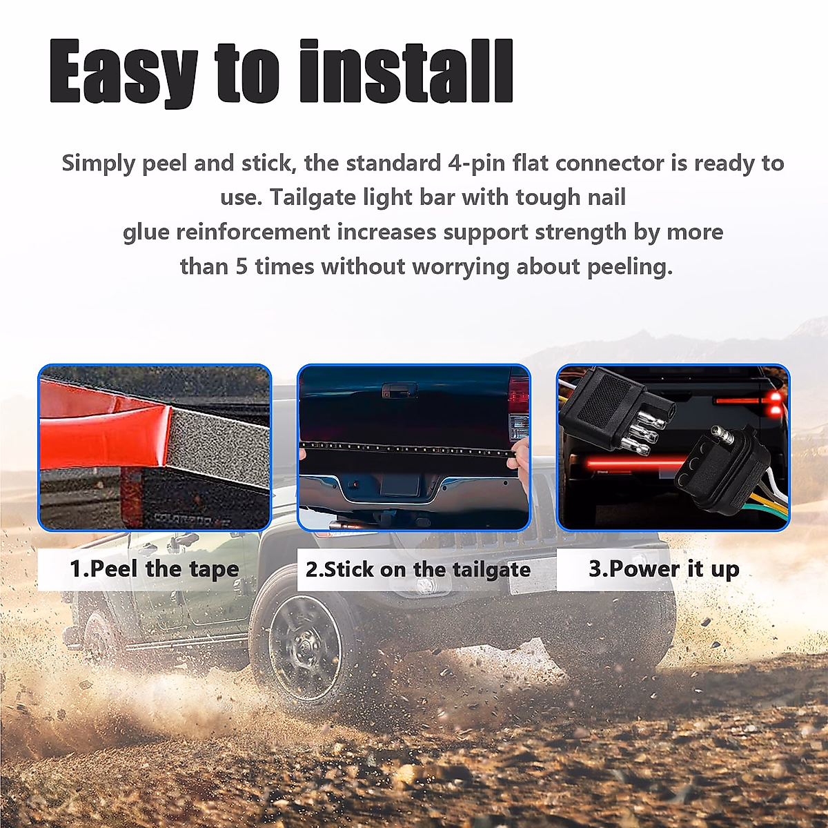 Kewucn Tailgate Light Bar 48" LED, IP65 Triple Row LED Strip with Red Running Brake White Reverse Red Turning Signals Lights, Universal Rear Light Bar for Pickup Trailer SUV RV Van (White&Yellow&Red)