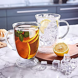 Bivvclaz 2-Pack 16 oz Double Wall Glass Coffee Mugs, Large Insulated Coffee Cups, Clear Borosilicate Glass Mugs, Perfect for Cappuccino, Tea, Latte, Americano, Hot Beverage, Microwave Safe